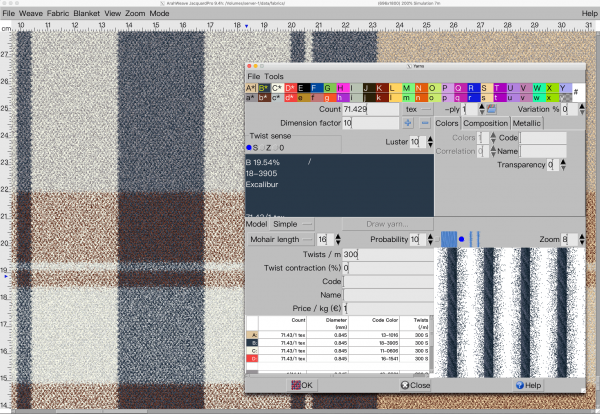 Arahne CAD/CAM for weaving | Chenille, mohair yarn simulation in ArahWeave
